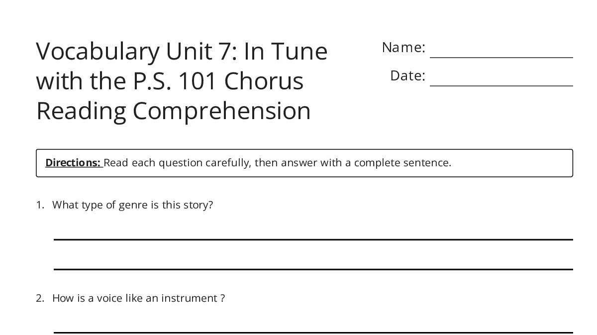 Vocabulary Unit 7: In Tune with the P.S. 101 Chorus Reading ...