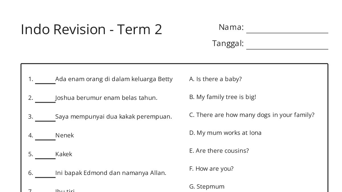 Indo Revision - Term 2 - My Worksheet Maker: Create Your Own Worksheets
