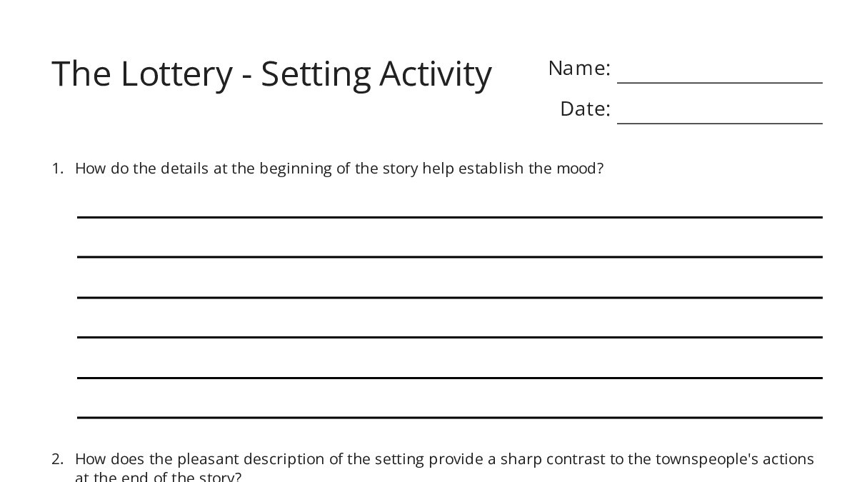 The Lottery - Setting Activity - My Worksheet Maker: Create Your Own ...