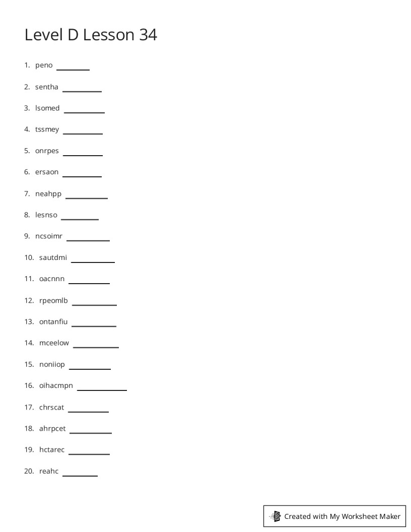 Level D Lesson 34 - My Worksheet Maker: Create Your Own Worksheets