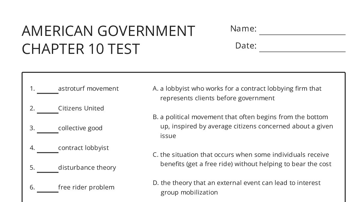 AMERICAN GOVERNMENT CHAPTER 10 TEST - My Worksheet Maker: Create Your ...