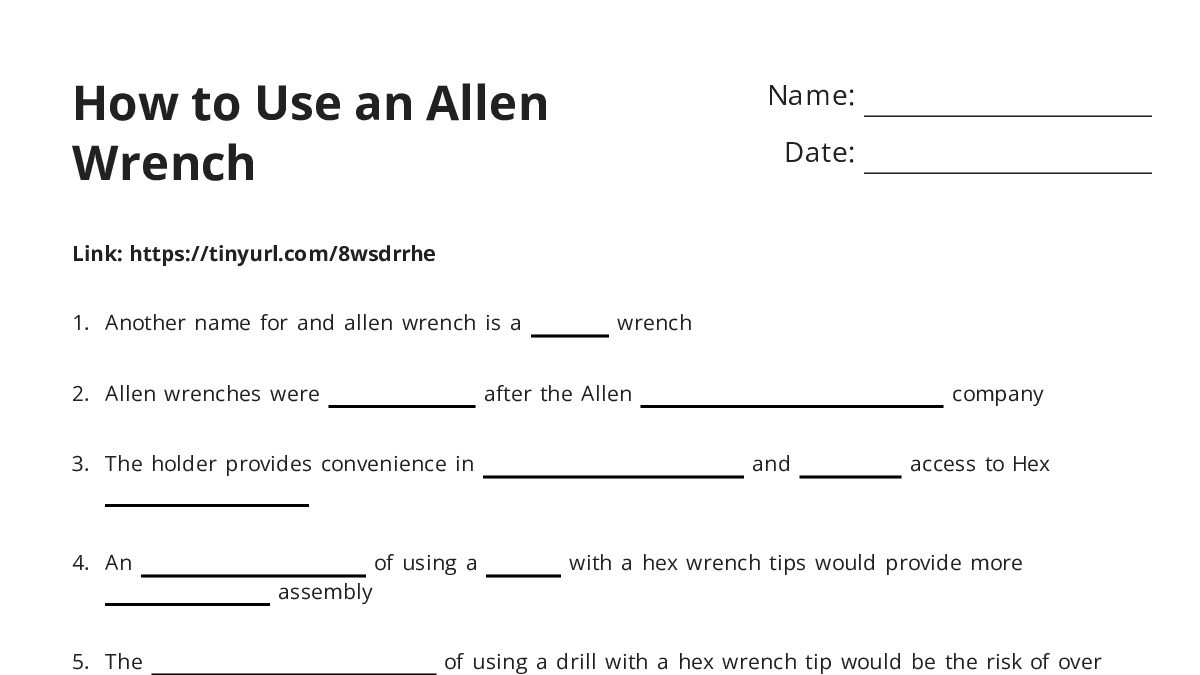 How to Use an Allen Wrench - My Worksheet Maker: Create Your Own Worksheets