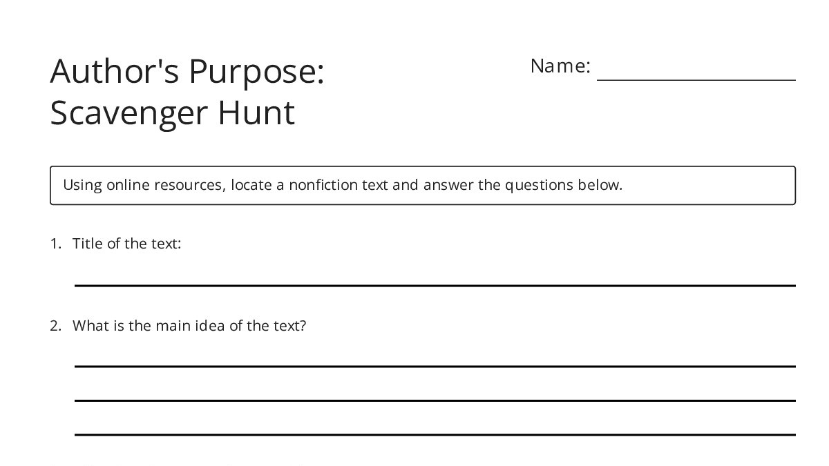 Author's Purpose: Scavenger Hunt - My Worksheet Maker: Create Your Own ...