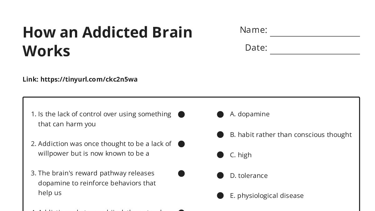 How an Addicted Brain Works - My Worksheet Maker: Create Your Own ...