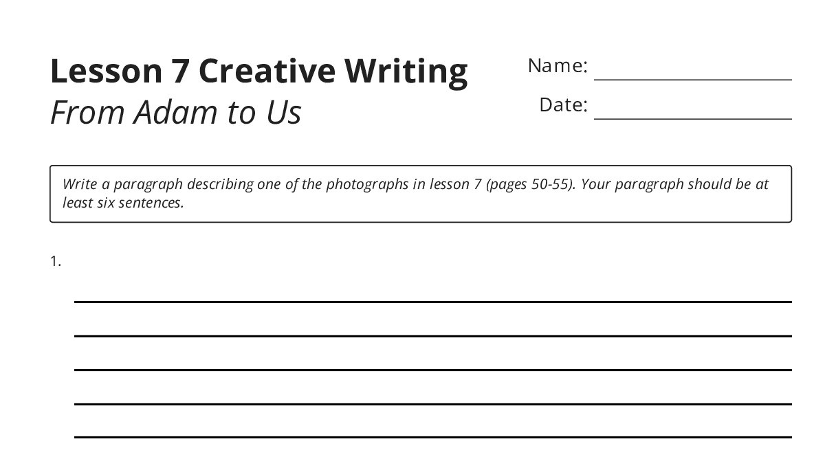 Lesson 7 Creative Writing From Adam to Us - My Worksheet Maker: Create ...