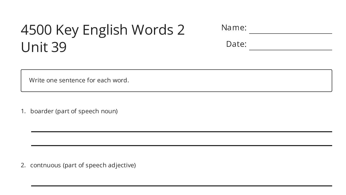4500 Key English Words 2 Unit 39 - My Worksheet Maker: Create Your Own ...