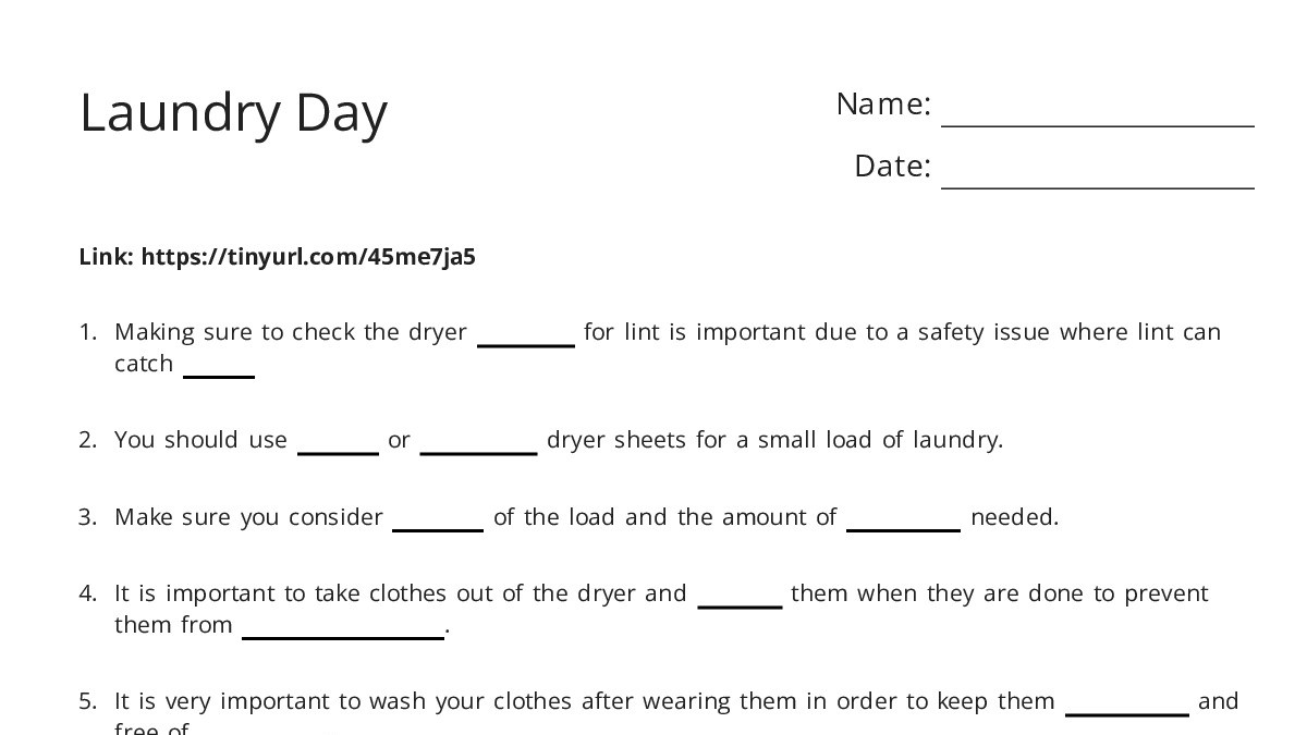 Laundry Day - My Worksheet Maker: Create Your Own Worksheets