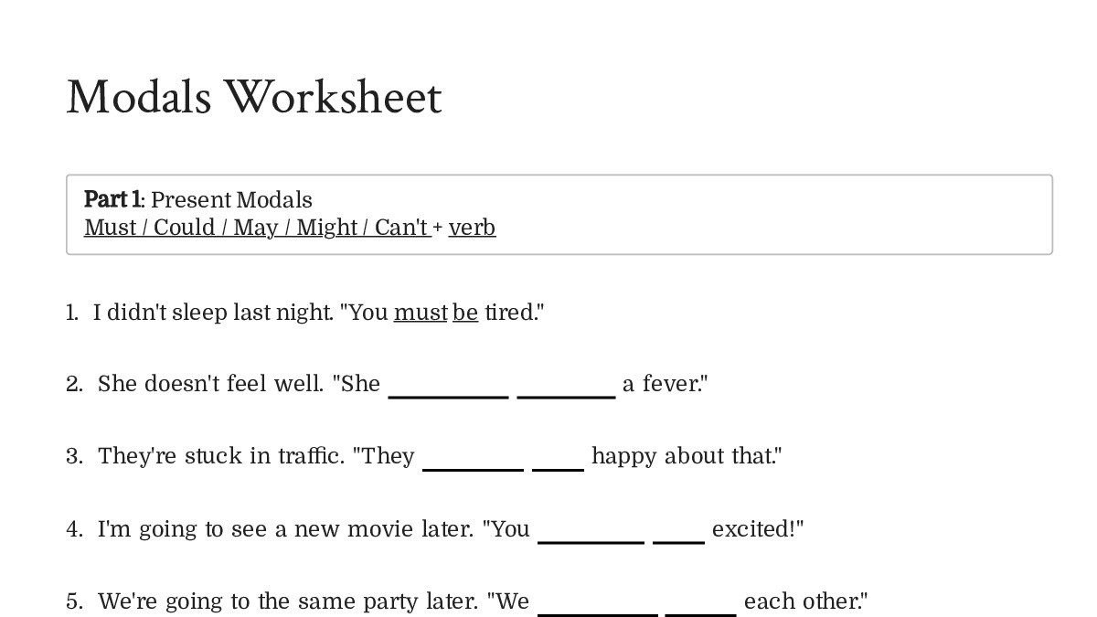 Modals Worksheet - My Worksheet Maker: Create Your Own Worksheets
