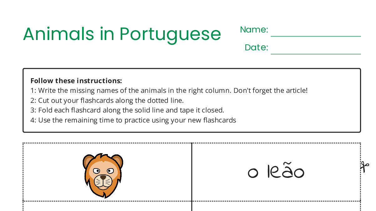Animals in Portuguese - My Flashcard Maker: Create Your Own Flashcards