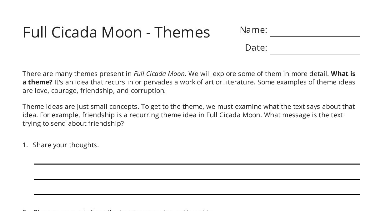 Full Cicada Moon - Themes - My Worksheet Maker: Create Your Own Worksheets