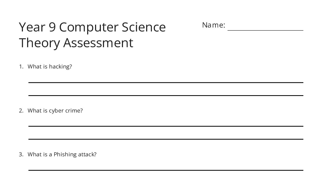 Year 9 Computer Science Theory Assessment - My Worksheet Maker: Create ...