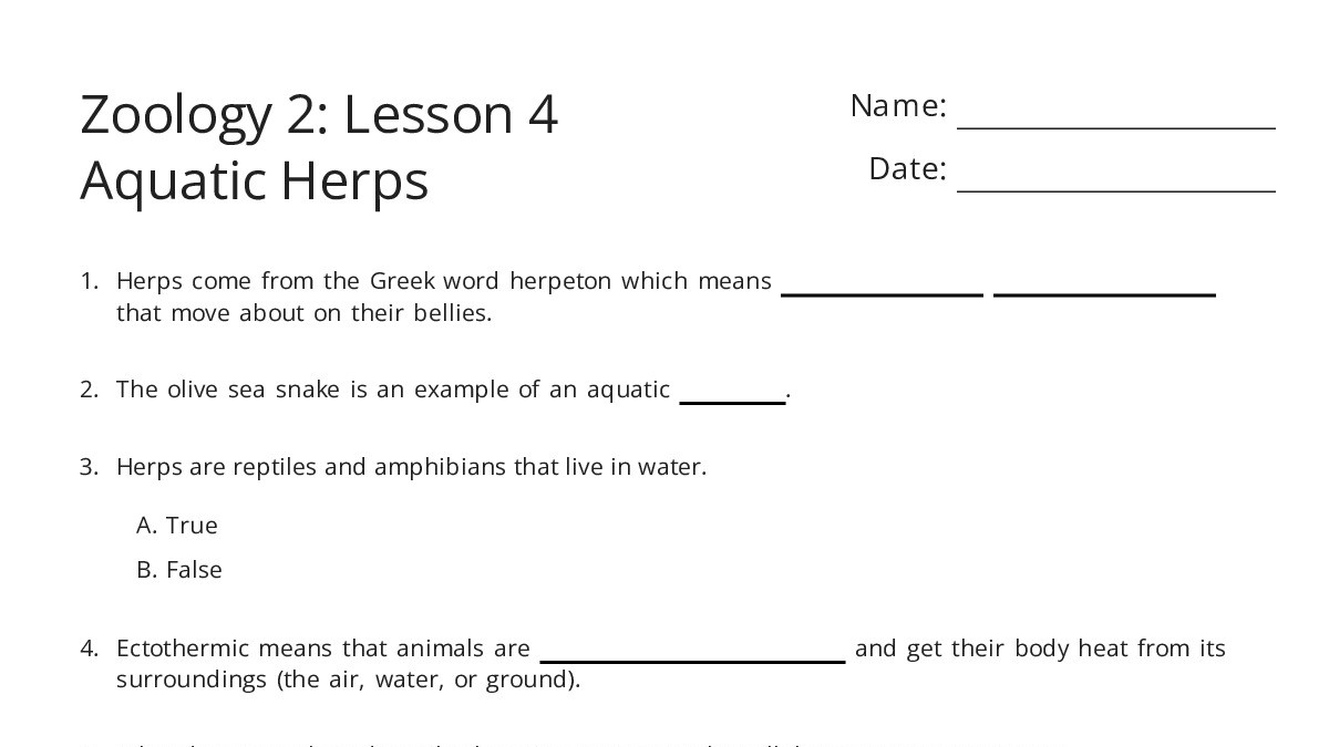 Zoology 2: Lesson 4 Aquatic Herps - My Worksheet Maker: Create Your Own ...