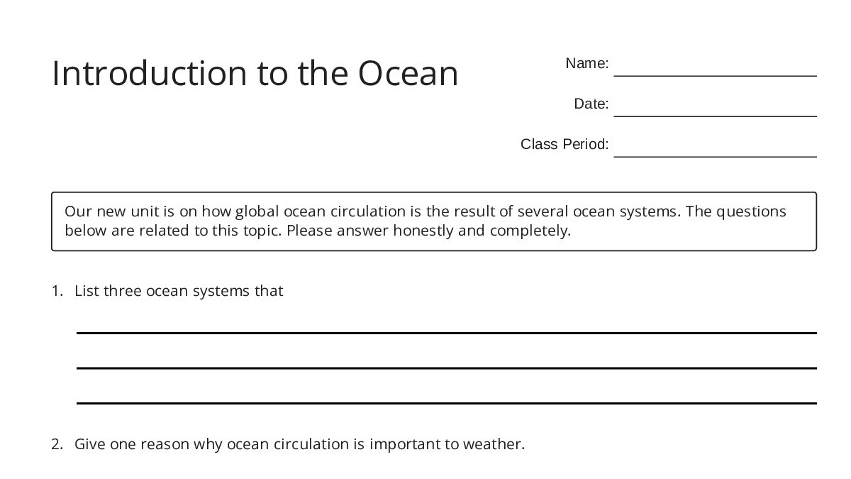 Introduction to the Ocean - My Worksheet Maker: Create Your Own Worksheets