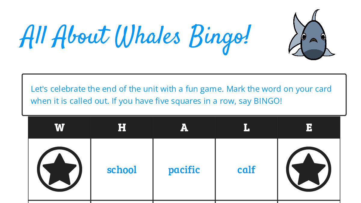All About Whales Bingo! - My Bingo Maker: Create Your Own Bingo Cards