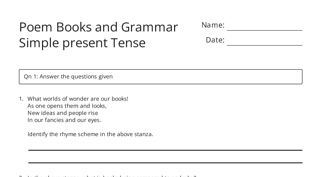Poem Books and Grammar Simple present Tense - My Worksheet Maker ...