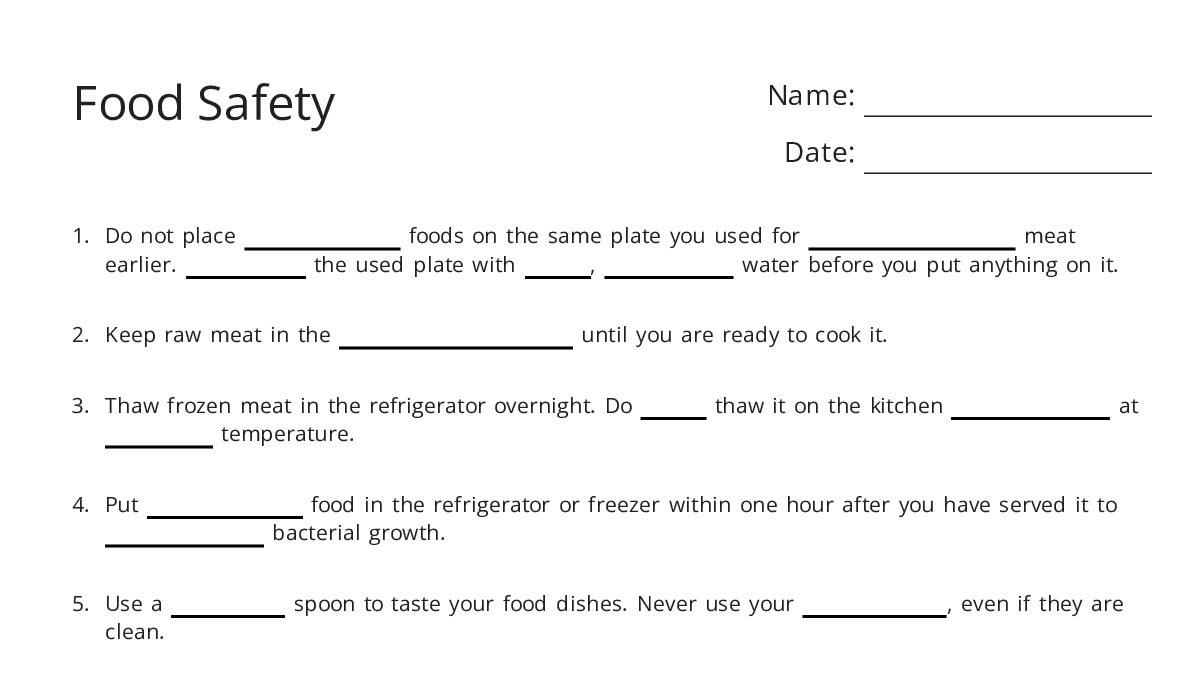 Food Safety - My Worksheet Maker: Create Your Own Worksheets