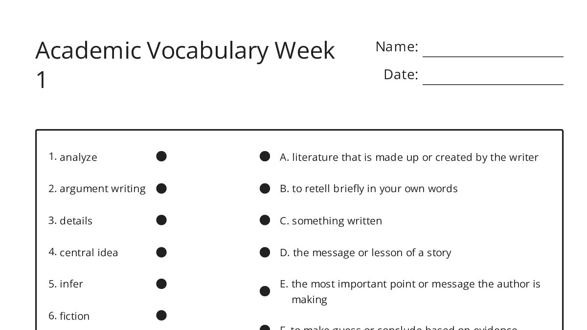 Academic Vocabulary Week 1 - My Worksheet Maker: Create Your Own Worksheets