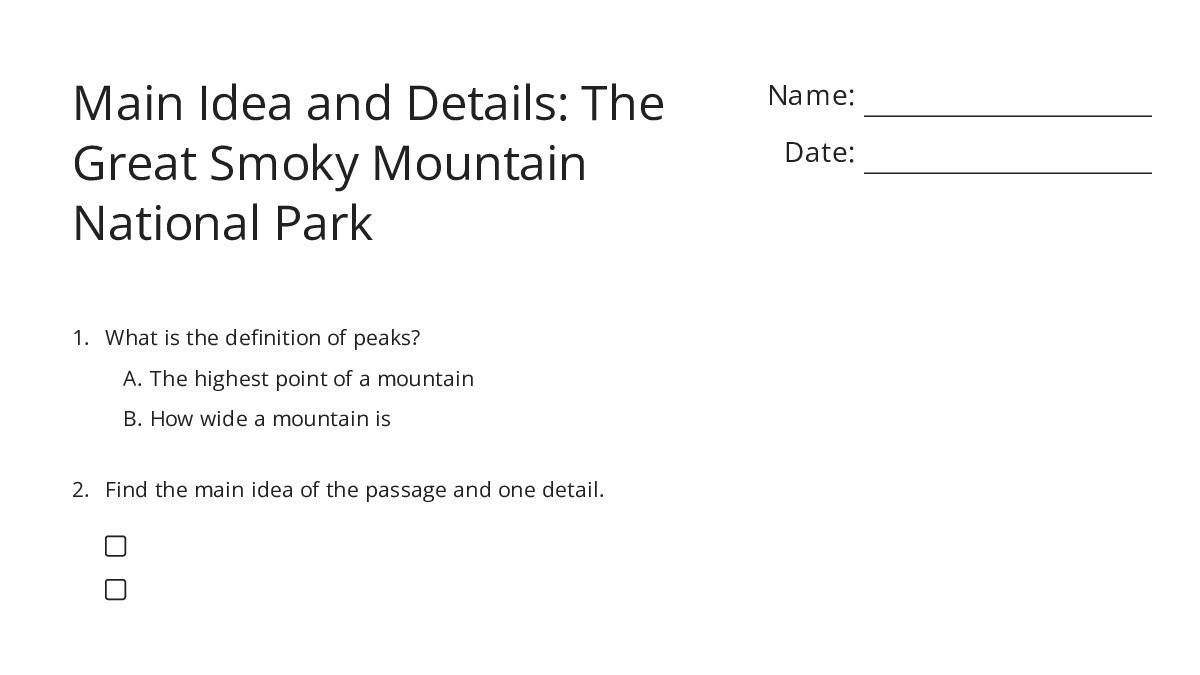 Main Idea and Details: The Great Smoky Mountain National Park - My ...