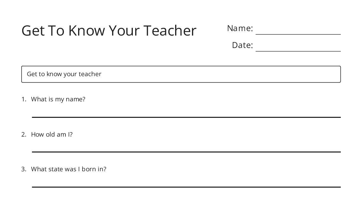 Get To Know Your Teacher - My Worksheet Maker: Create Your Own Worksheets