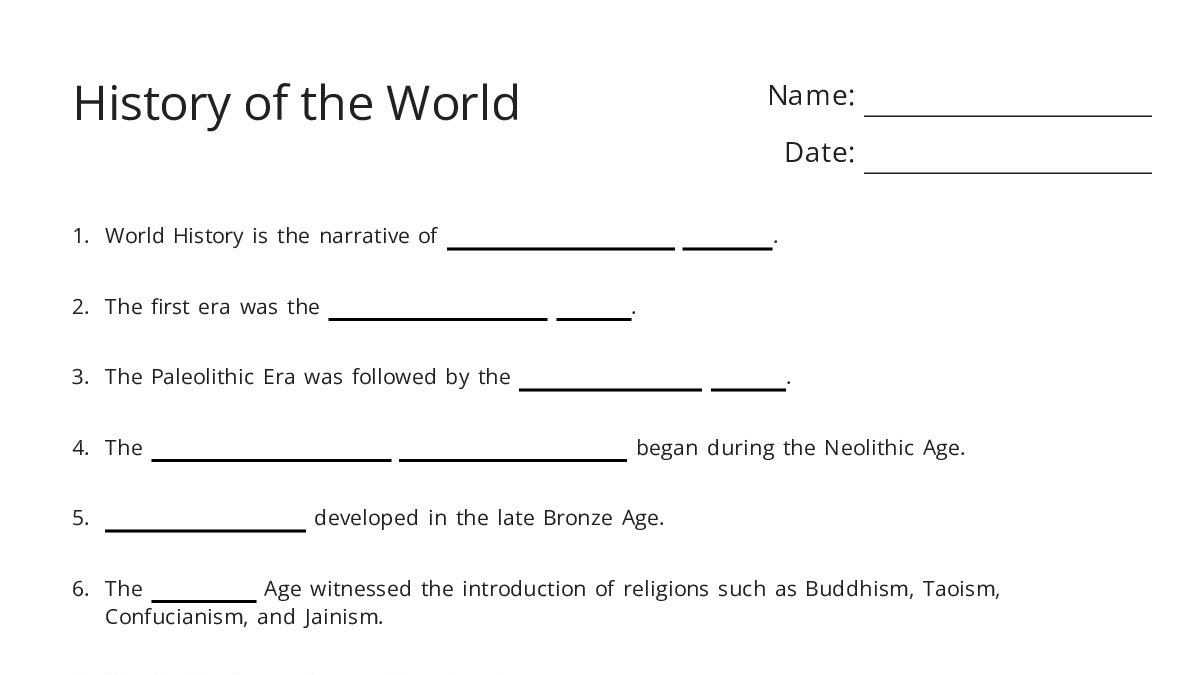 History of the World - My Worksheet Maker: Create Your Own Worksheets