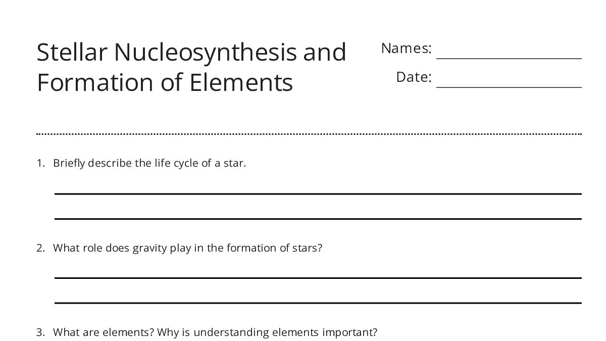 Stellar Nucleosynthesis and Formation of Elements - My Worksheet Maker ...