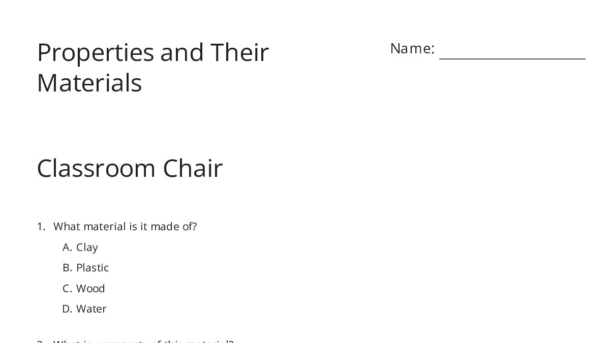 Properties and Their Materials Classroom Chair - My Worksheet Maker ...
