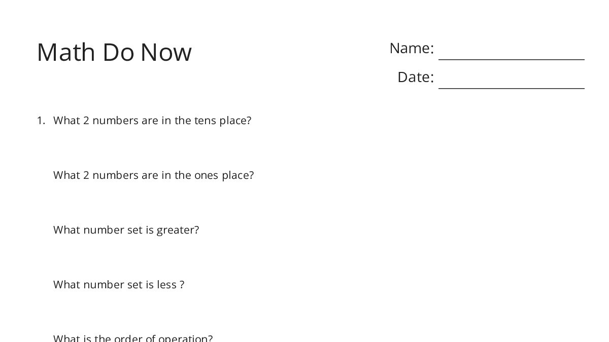 Math Do Now - My Worksheet Maker: Create Your Own Worksheets