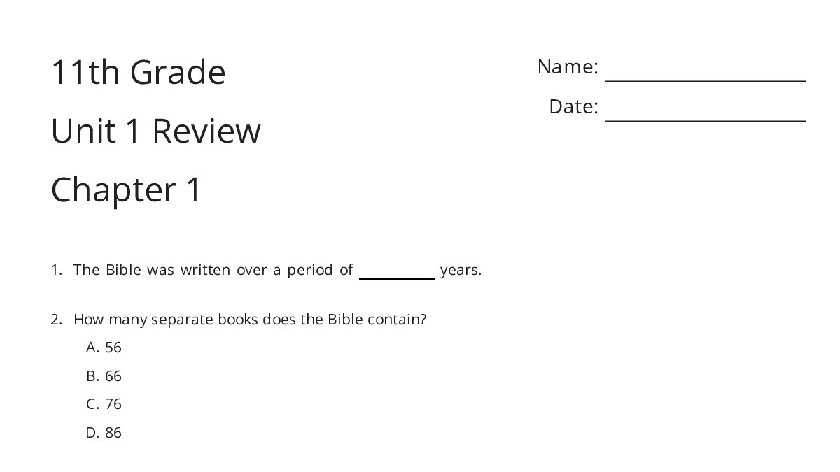 11th Grade Unit 1 Review Chapter 1 - My Worksheet Maker: Create Your ...