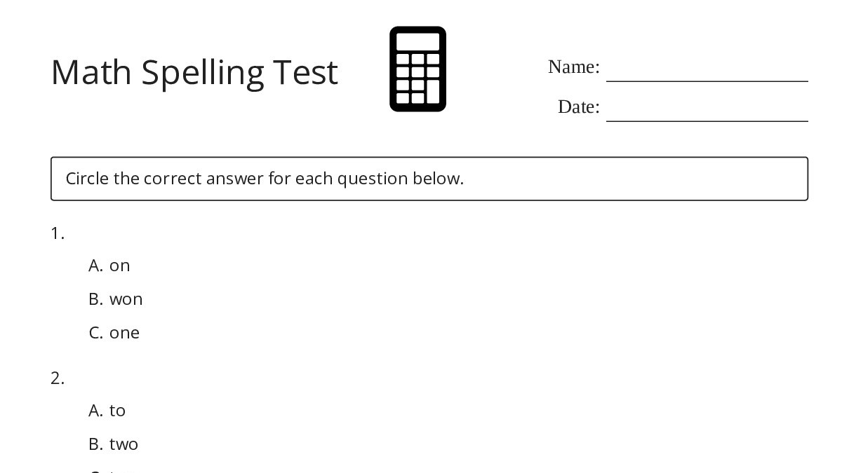 Math Spelling Test - My Worksheet Maker: Create Your Own Worksheets