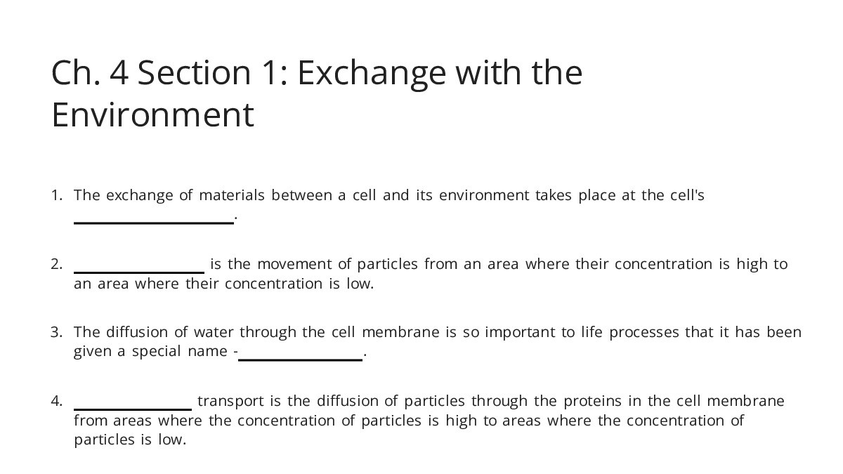 Ch. 4 Section 1: Exchange with the Environment - My Worksheet Maker ...