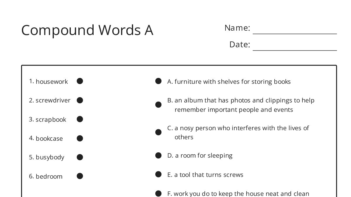 Compound Words A - My Worksheet Maker: Create Your Own Worksheets
