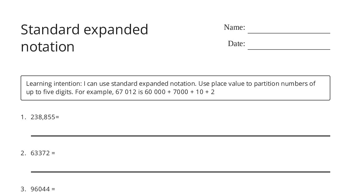 Standard expanded notation - My Worksheet Maker: Create Your Own Worksheets
