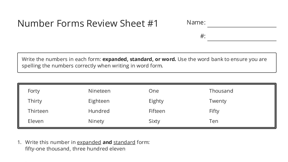 Number Forms Review Sheet #1 - My Worksheet Maker: Create Your Own ...