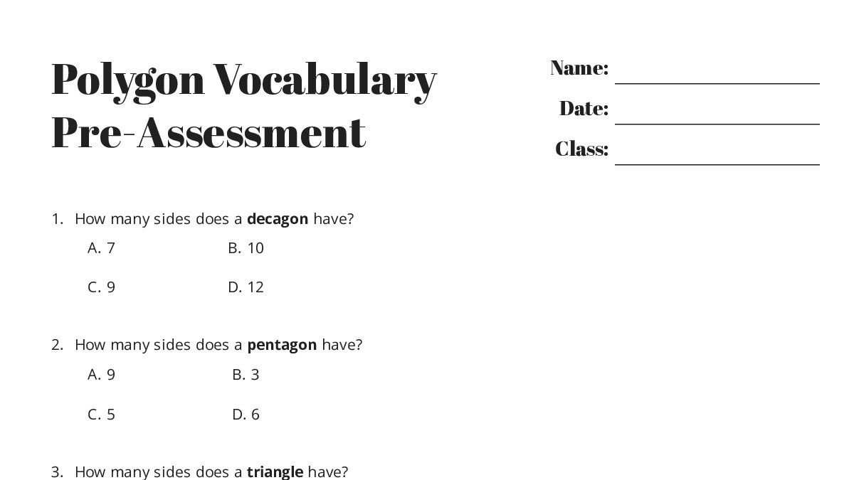 Polygon Vocabulary Pre-Assessment - My Worksheet Maker: Create Your Own ...