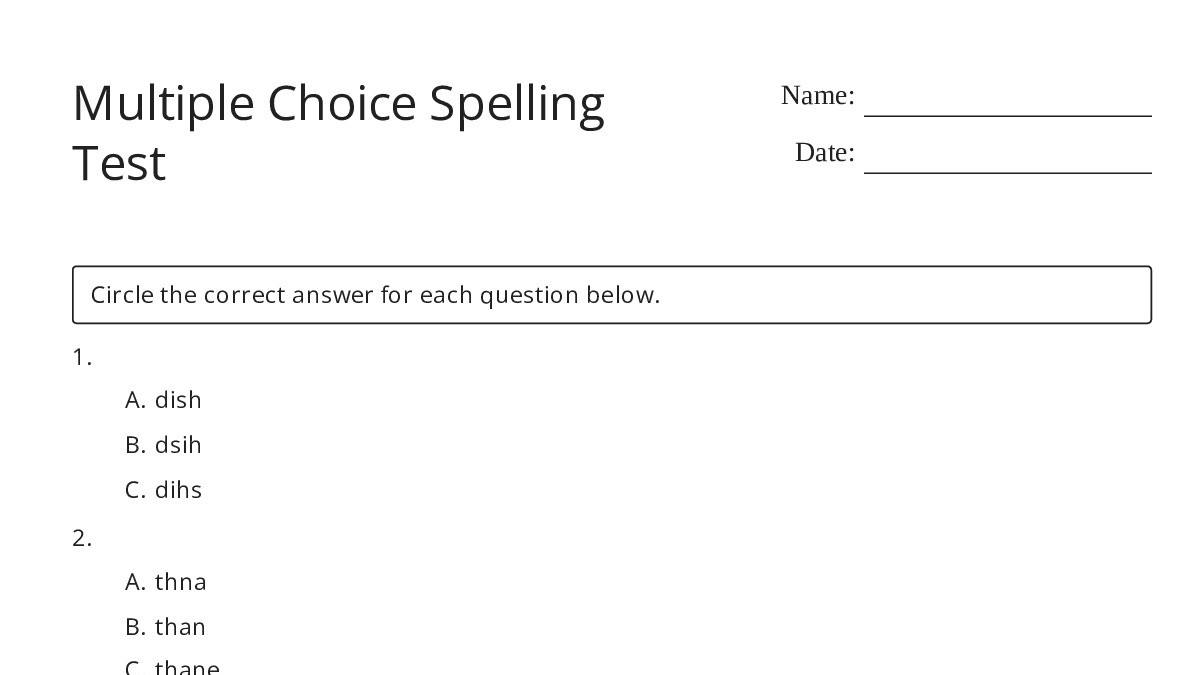 Multiple Choice Spelling Test - My Worksheet Maker: Create Your Own ...