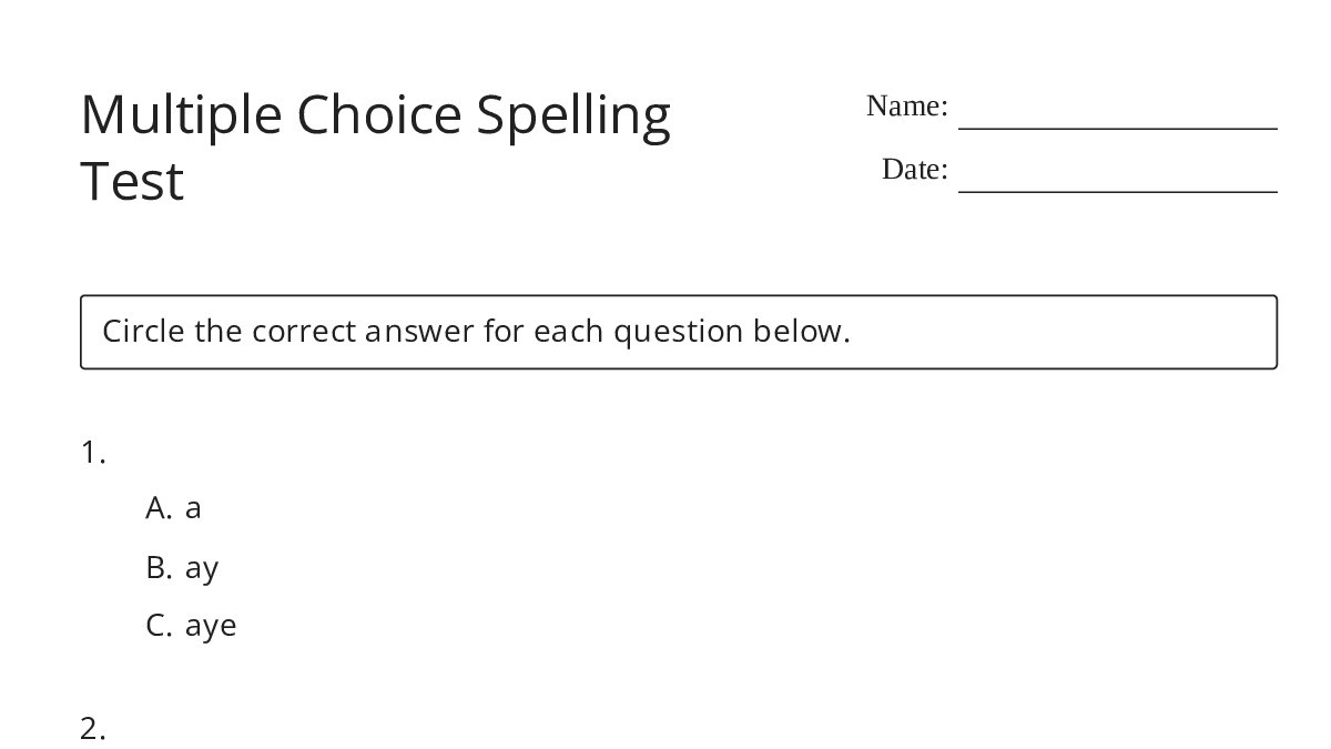Multiple Choice Spelling Test - My Worksheet Maker: Create Your Own ...