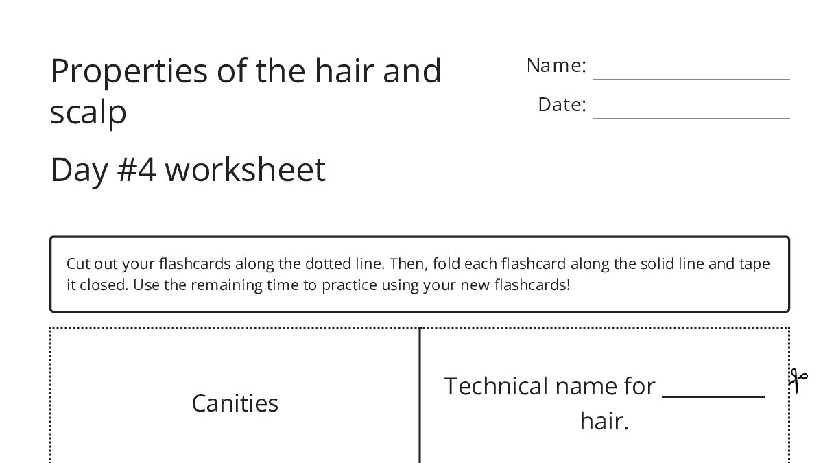 Properties of the hair and scalp Day #4 worksheet - My Flashcard Maker ...