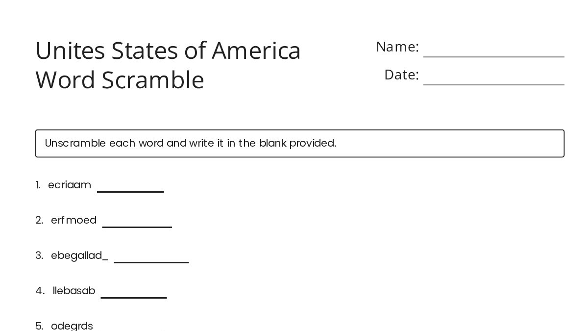 Unites States of America Word Scramble - My Worksheet Maker: Create ...