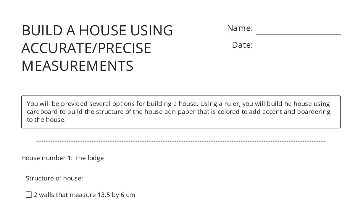 BUILD A HOUSE USING ACCURATE/PRECISE MEASUREMENTS - My Worksheet Maker ...