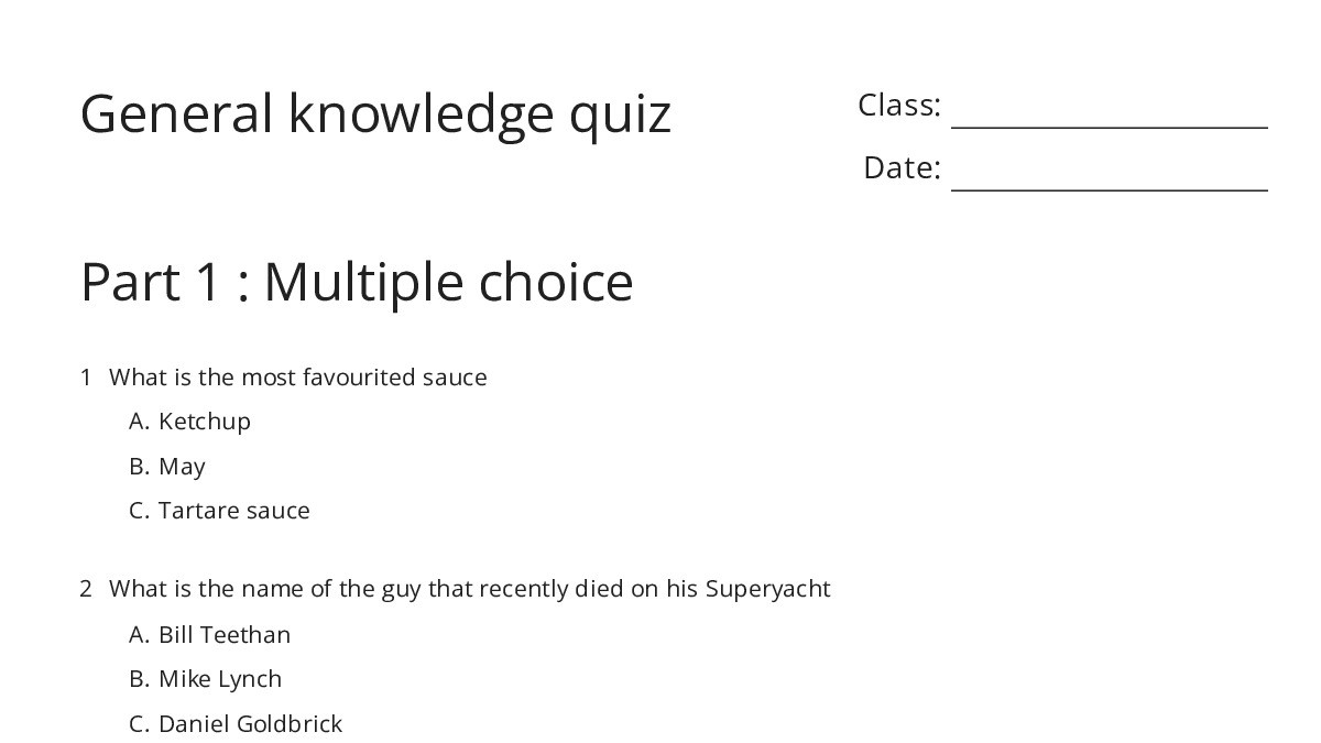 General knowledge quiz - My Worksheet Maker: Create Your Own Worksheets