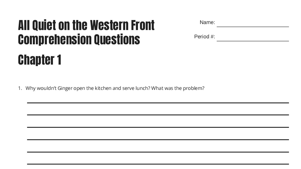 All Quiet on the Western Front Comprehension Questions Chapter 1 - My ...