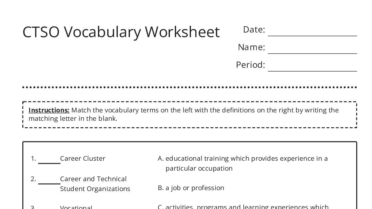 CTSO Vocabulary Worksheet - My Worksheet Maker: Create Your Own Worksheets