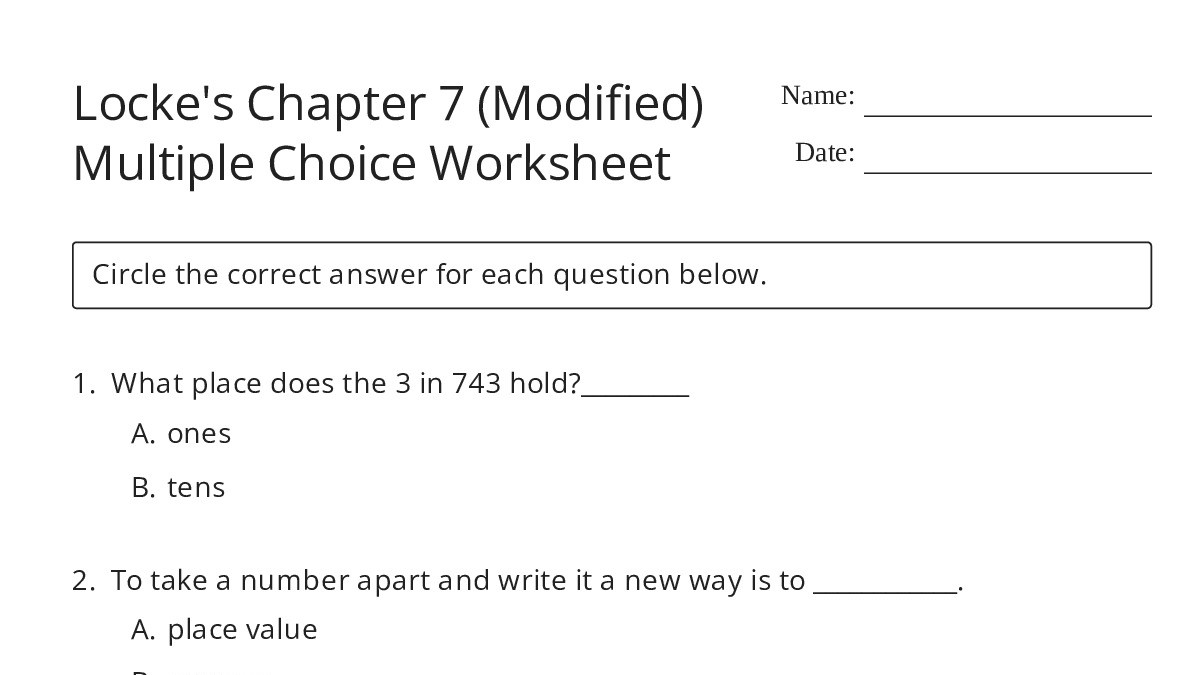 Locke's Chapter 7 (Modified) Multiple Choice Worksheet - My Worksheet ...