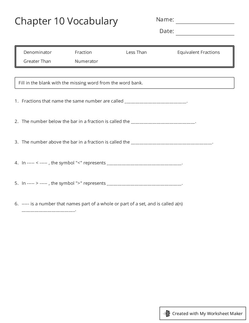 Chapter 10 Vocabulary - My Worksheet Maker: Create Your Own Worksheets