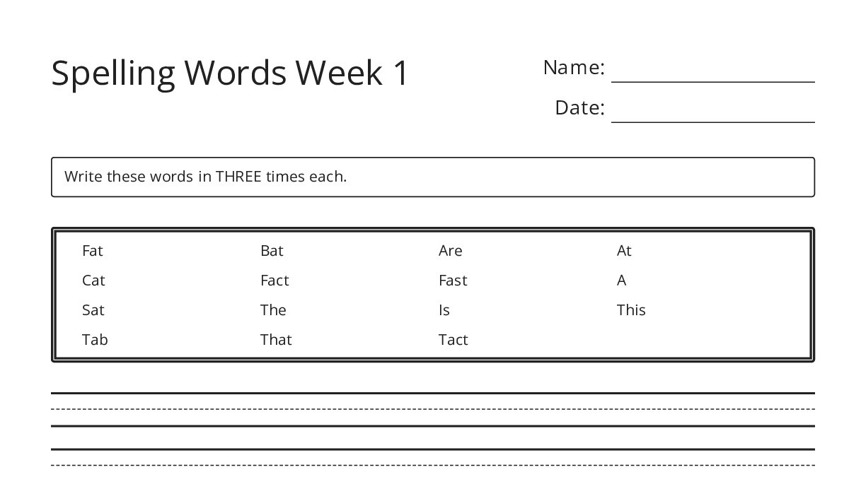 Spelling Words Week 1 - My Worksheet Maker: Create Your Own Worksheets