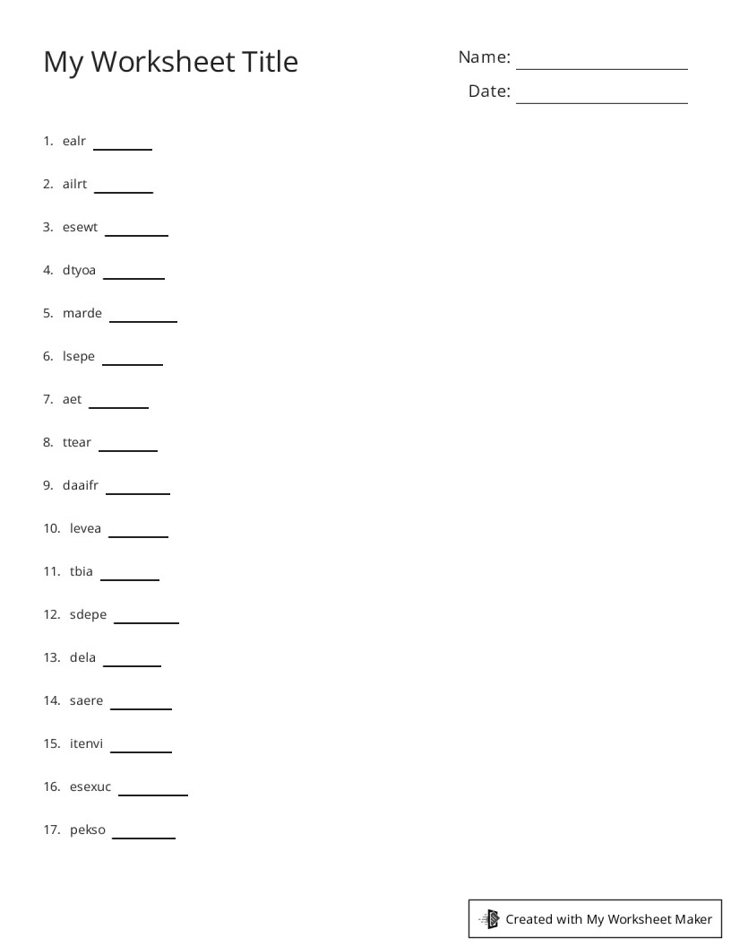 My Worksheet Title - My Worksheet Maker: Create Your Own Worksheets
