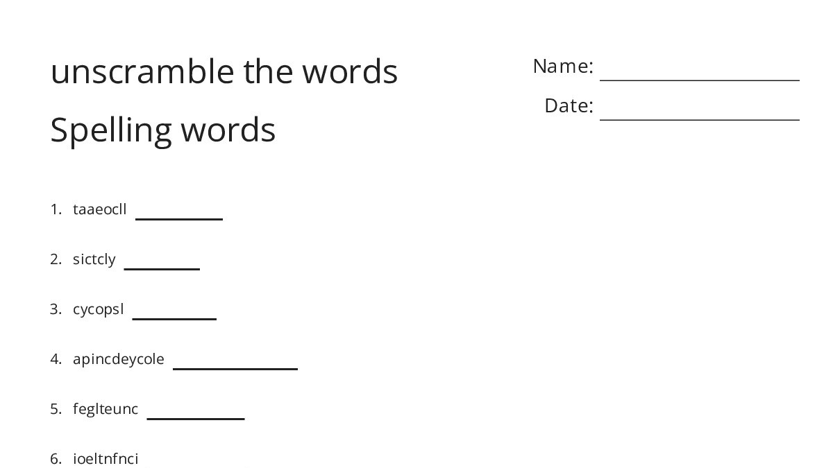 unscramble the words Spelling words - My Worksheet Maker: Create Your ...