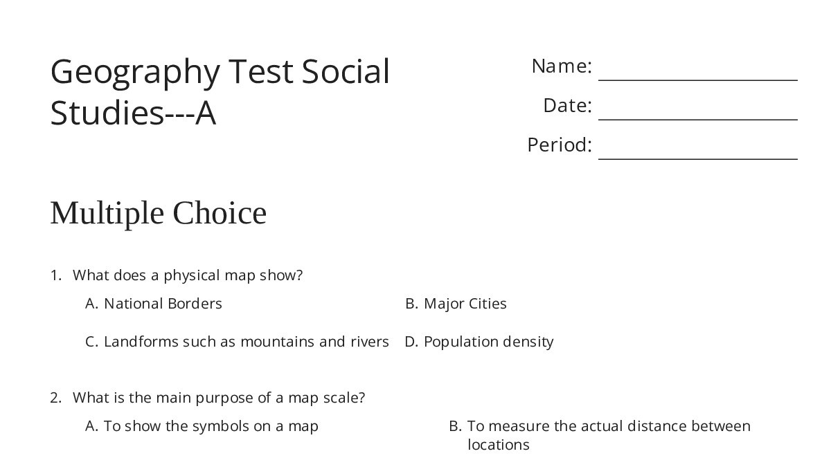 Geography Test Social Studies---A - My Worksheet Maker: Create Your Own ...
