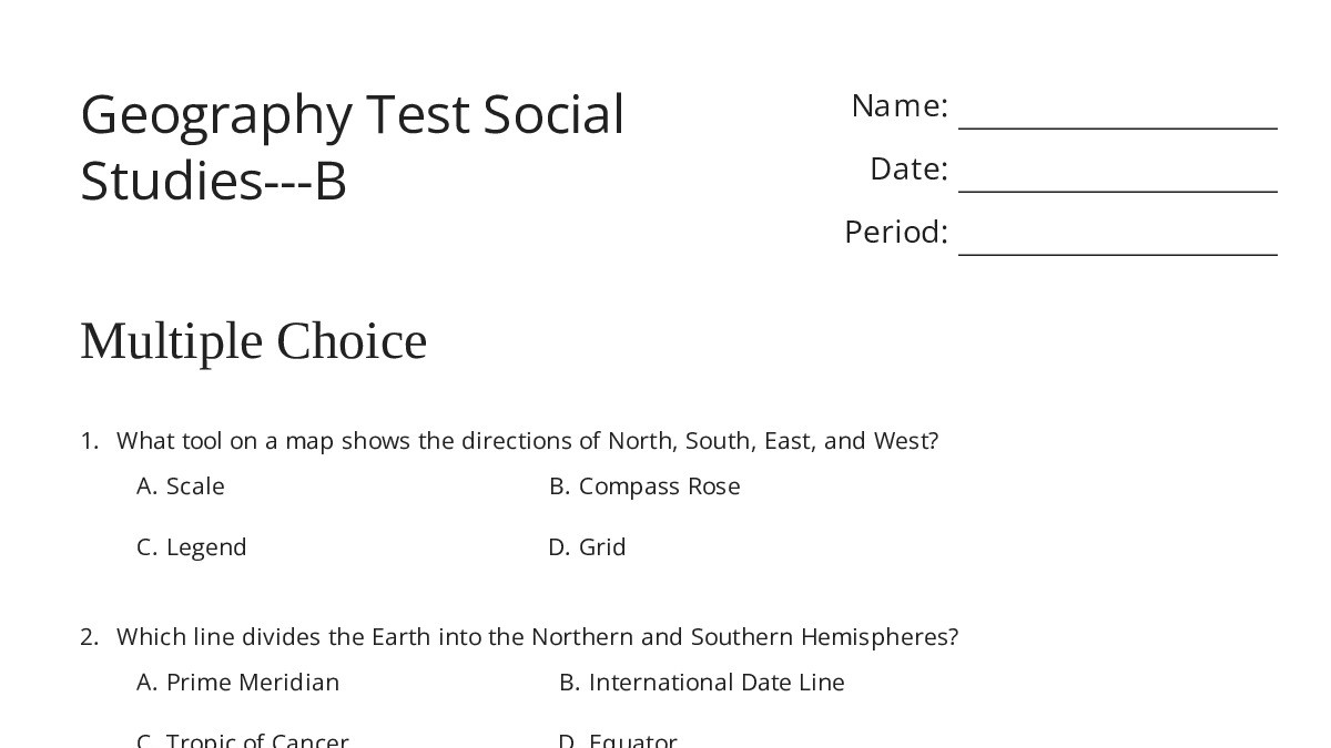 Geography Test Social Studies---B - My Worksheet Maker: Create Your Own ...