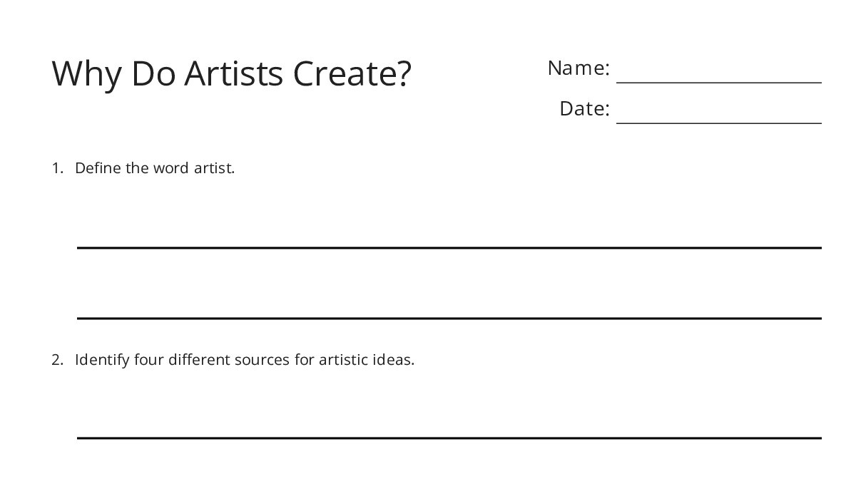 Why Do Artists Create? - My Worksheet Maker: Create Your Own Worksheets